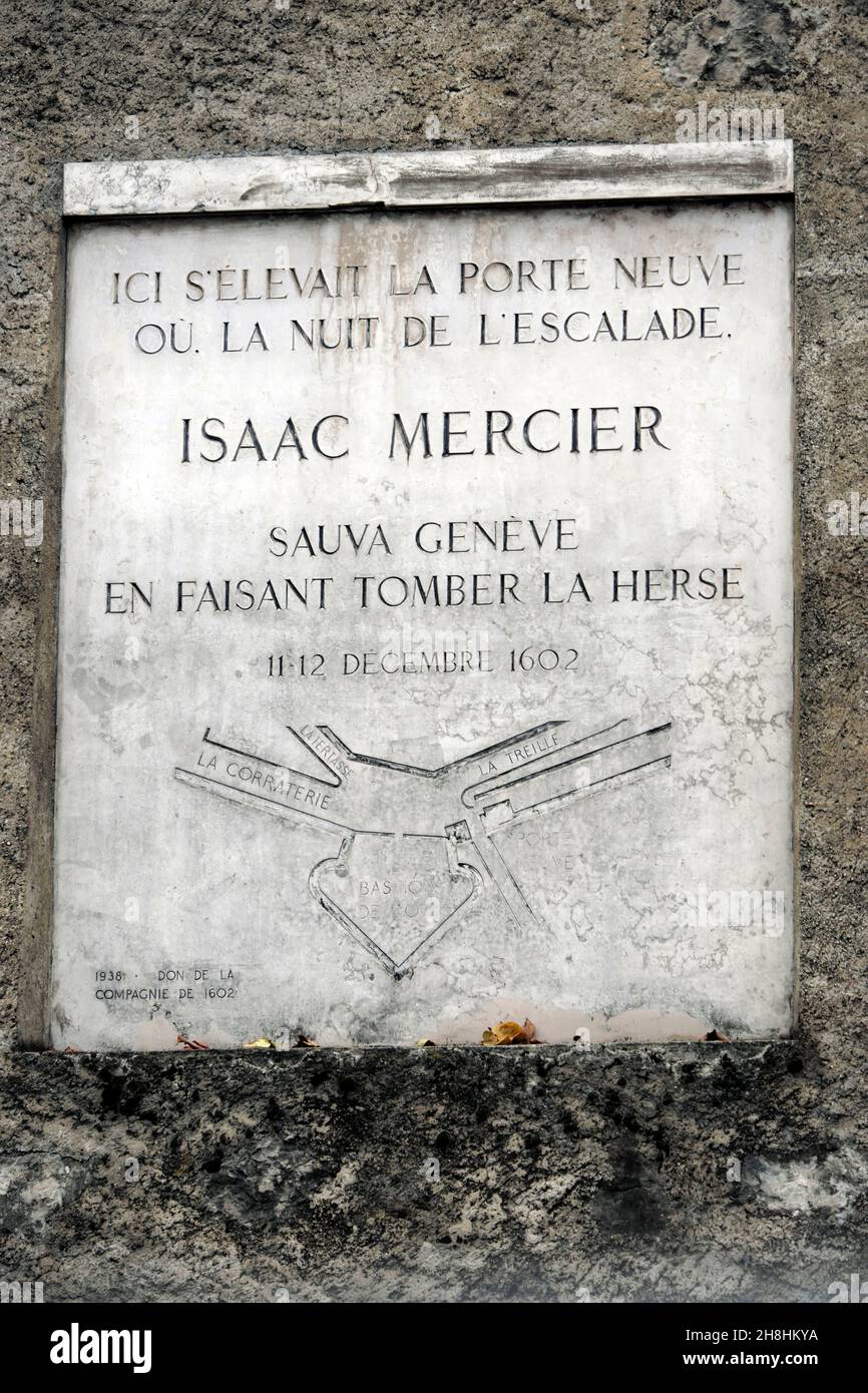 Switzerland, canton of Geneva, Geneva, Rampe de la Treille, inscription ...