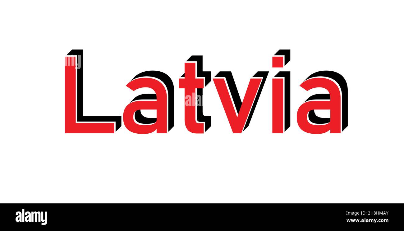 Latvia flag on text typography. Country name banner strip. Classic ...