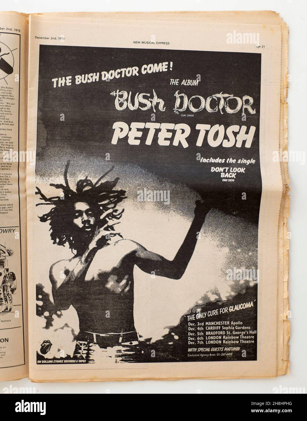Advert for Peter Tosh Album Bush Doctor in 1970s NME Magazine Stock ...