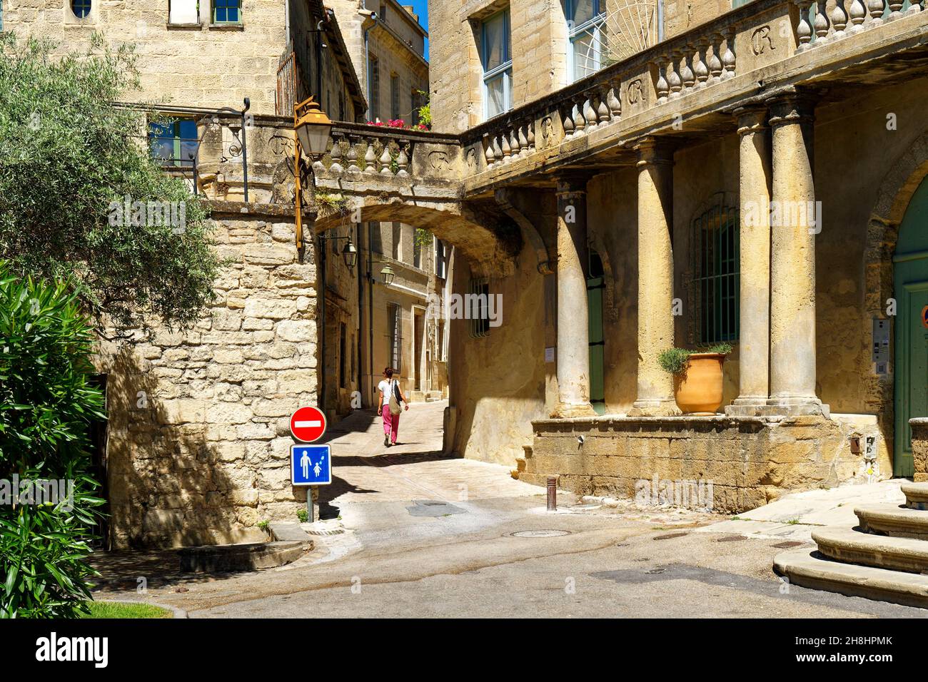 France, Gard, Pays d'Uzege, Uzes, Place de l'Eveche square Stock Photo ...