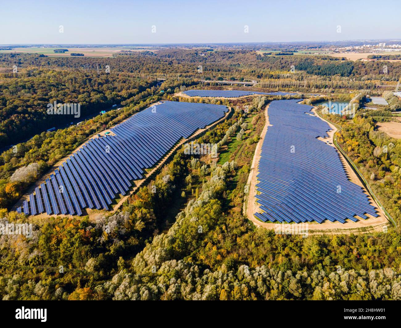 France, Essonne, Marcoussis, the largest solar panel farm in Ile de ...