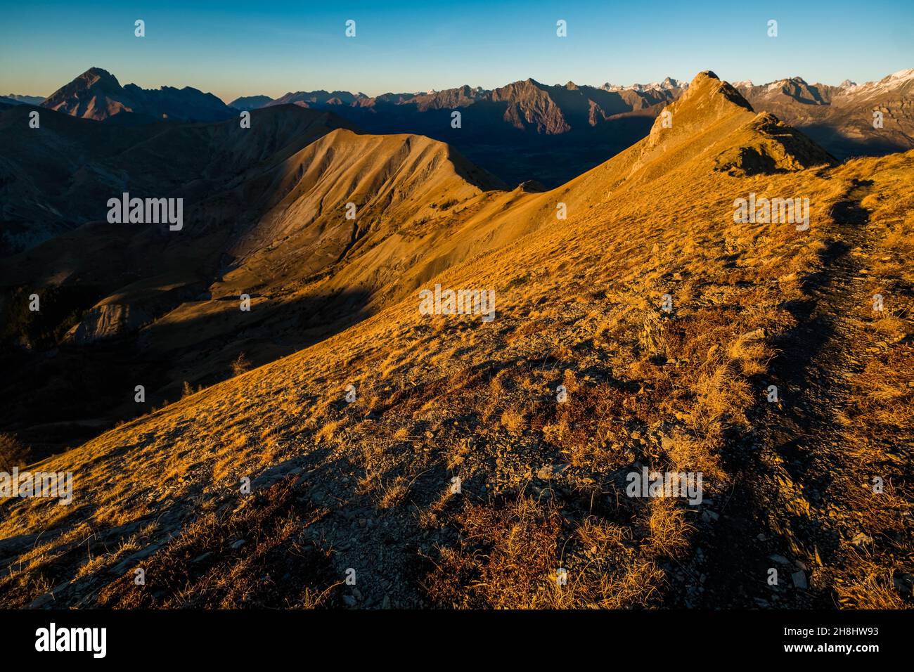 France, Hautes-Alpes, Gap, ridge of Gleize peak, border between ...