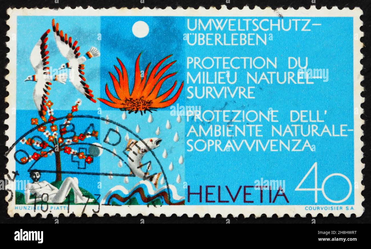 SWITZERLAND - CIRCA 1972: a stamp printed in the Switzerland shows Four ...