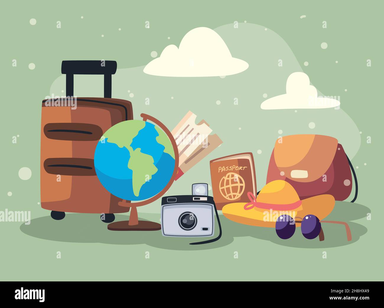 tourism items poster with clouds Stock Vector Image & Art - Alamy