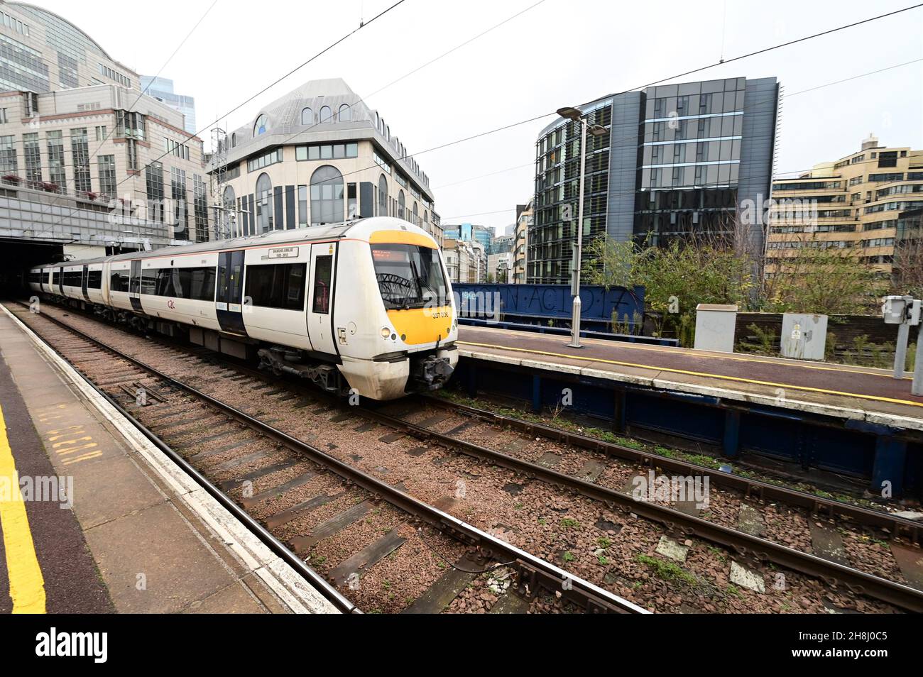 London, London City, UK-November 30th 2021: A class 357 electric train ...