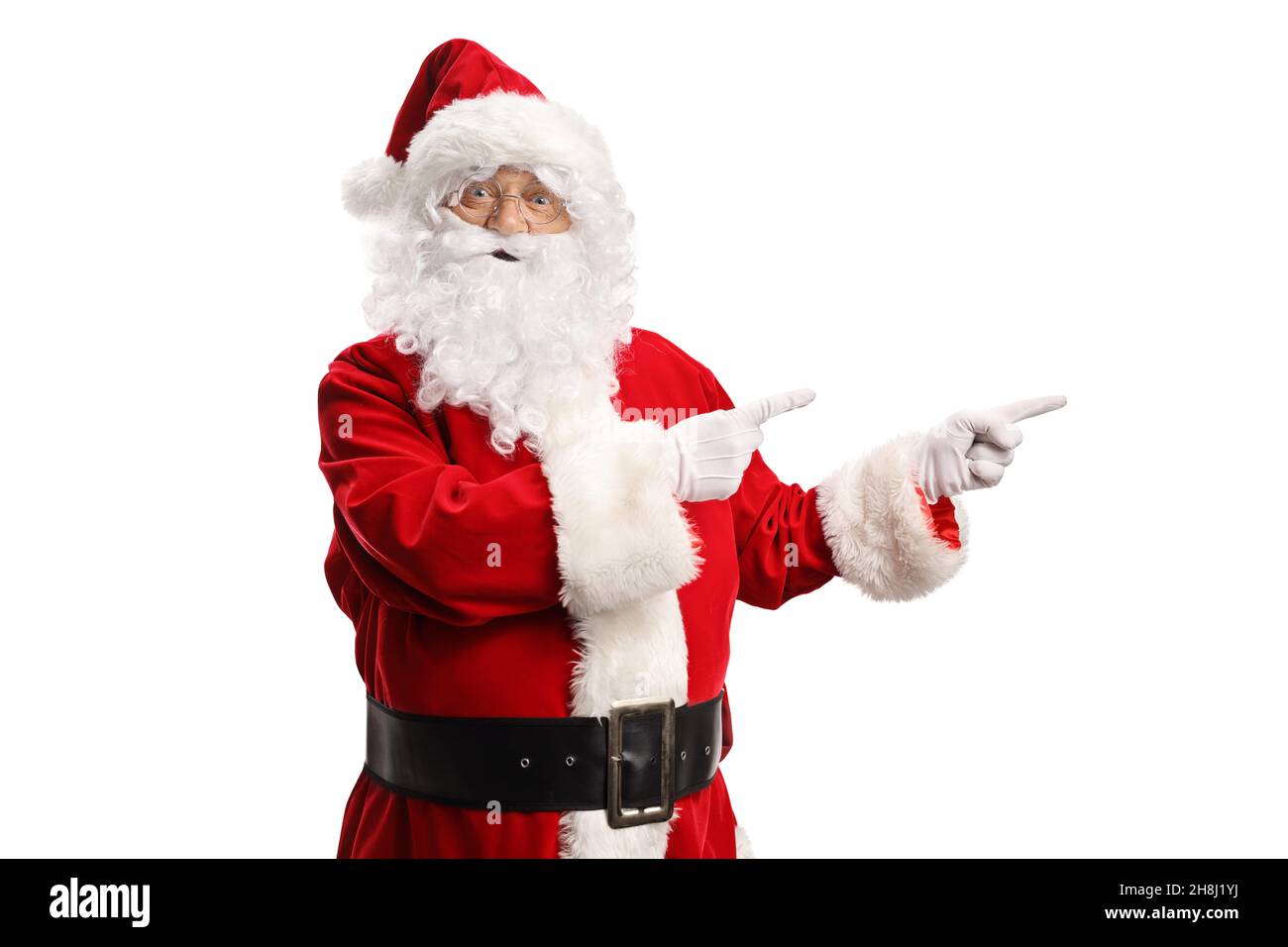 Santa Claus pointing with both hands isolated on white background Stock ...