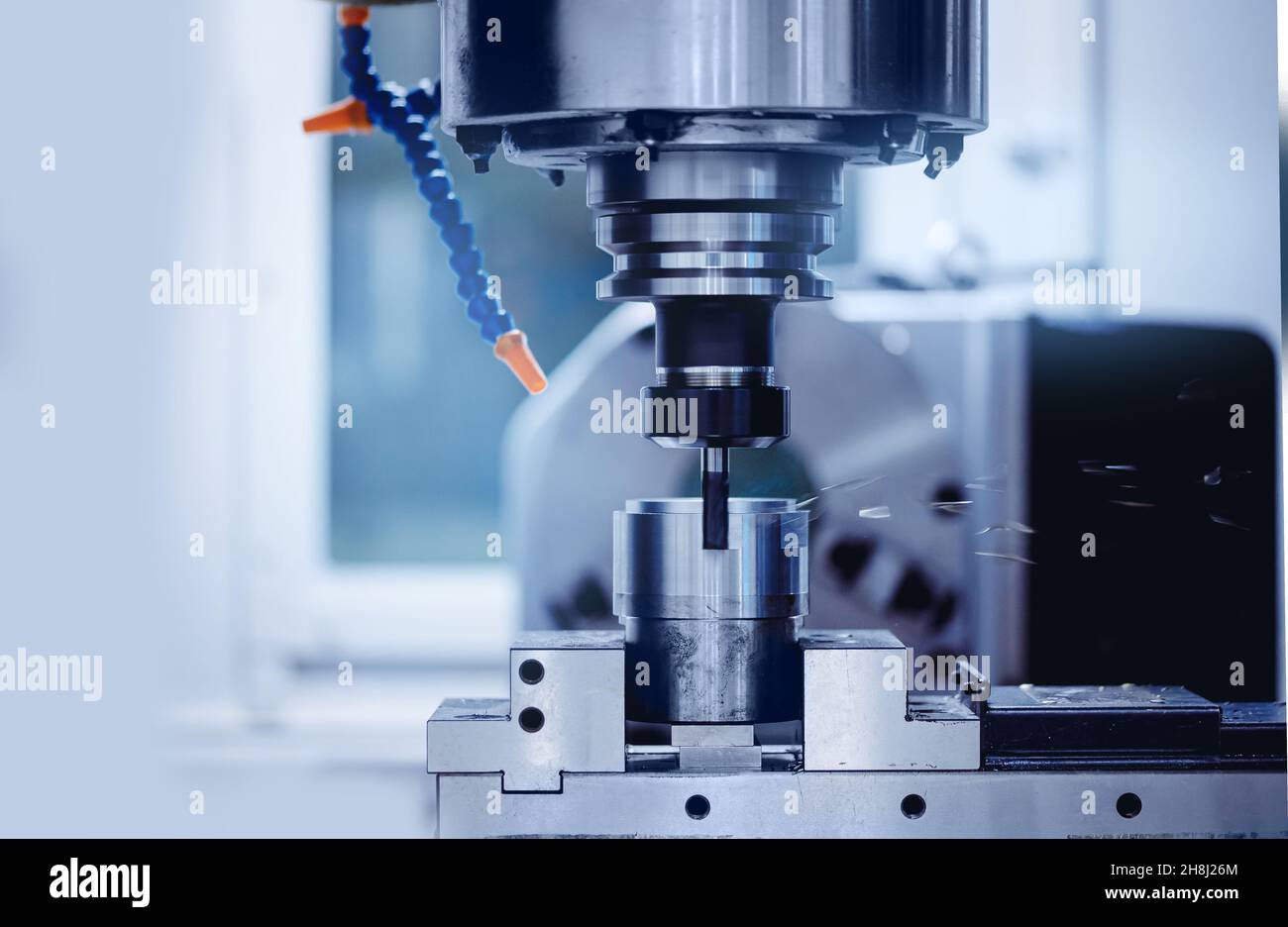 Macro photo industry CNC drill robot turning milling factory metal ...