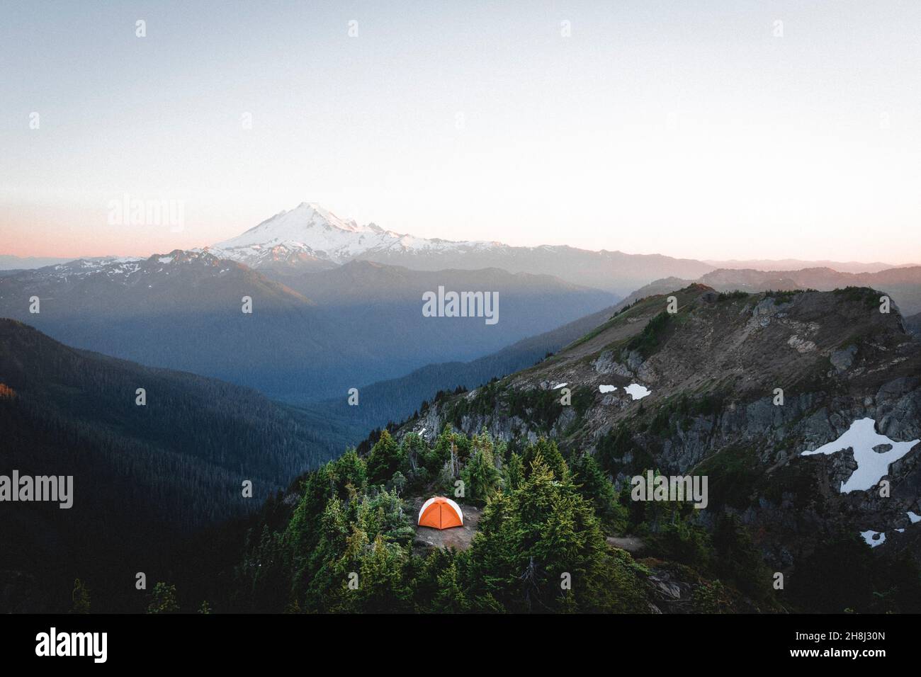 A tent on a remote spot in North Cascades near mt. Baker Stock Photo ...