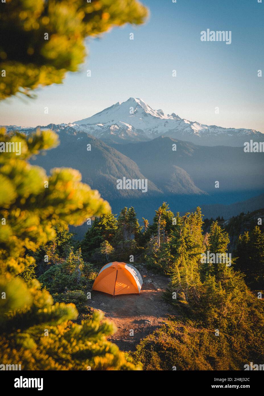A tent on a remote spot in North Cascades near mt. Baker Stock Photo ...