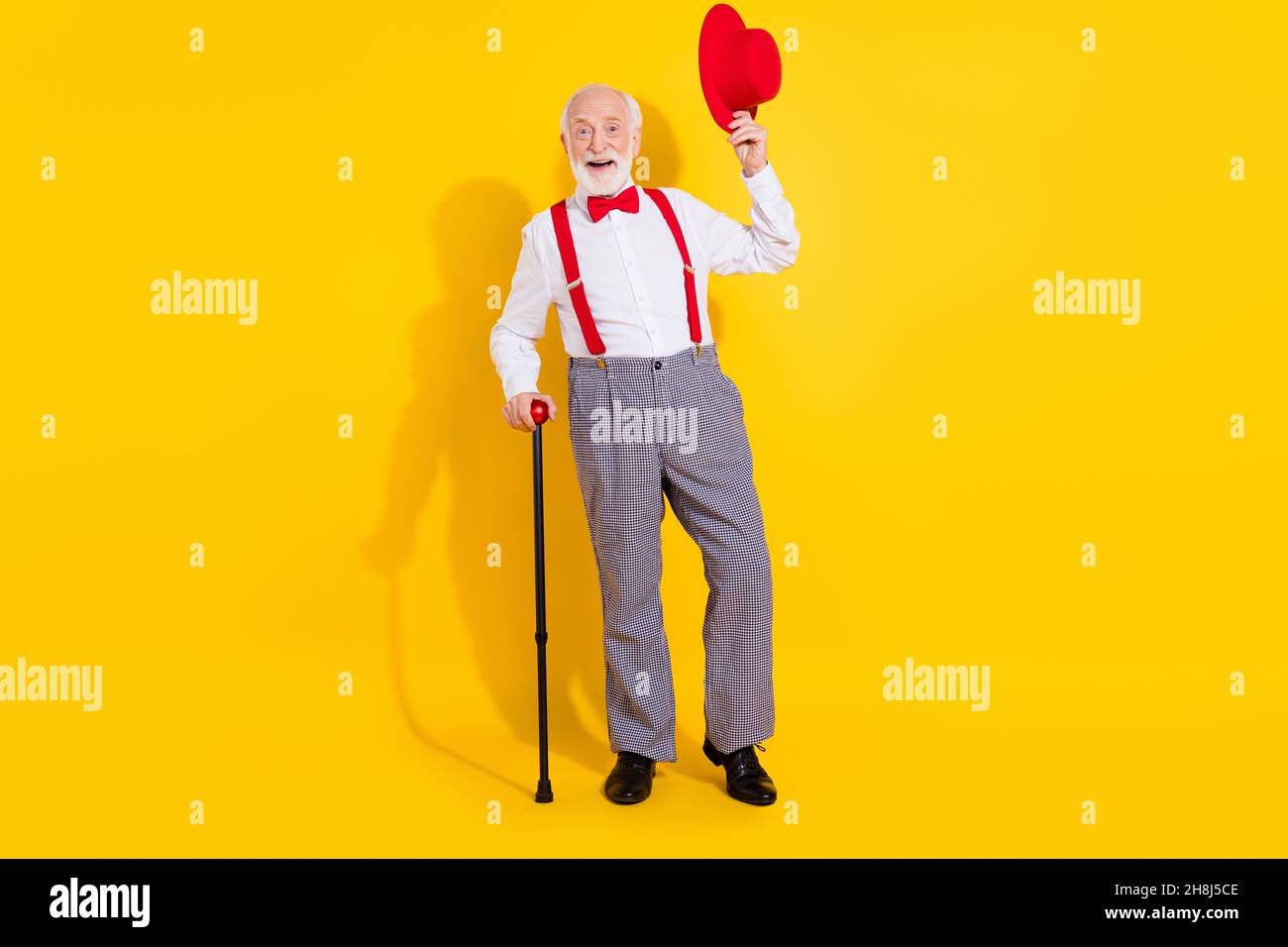 Full size photo of cool old gentle man wear tie white shirt red ...