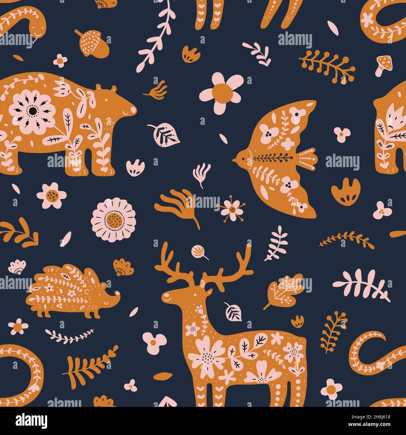 Mystic animals seamless pattern. Magic fauna characters, cute boho ...
