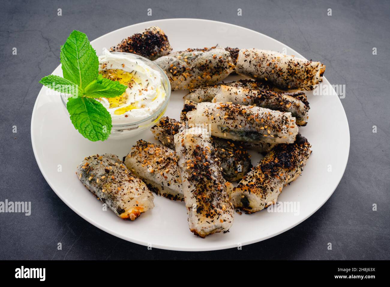 Halloumi Cheese and Mint Spring Rolls Topped with Za'atar Spice Mix ...