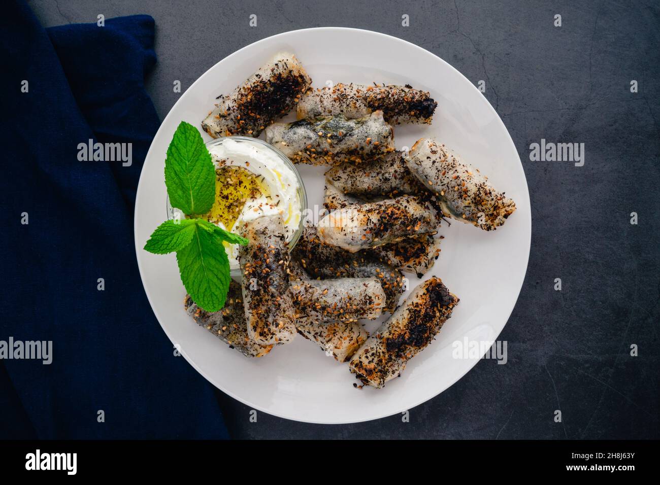 Halloumi Cheese and Mint Spring Rolls Topped with Za'atar Spice Mix ...