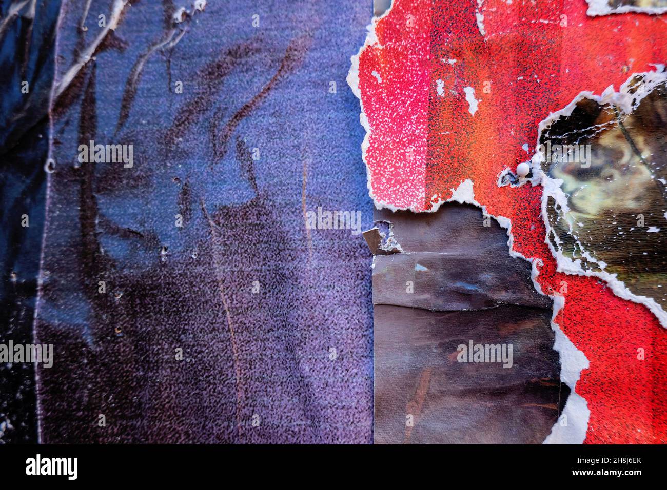 Old black and yellow grunge ripped torn collage posters creased ...