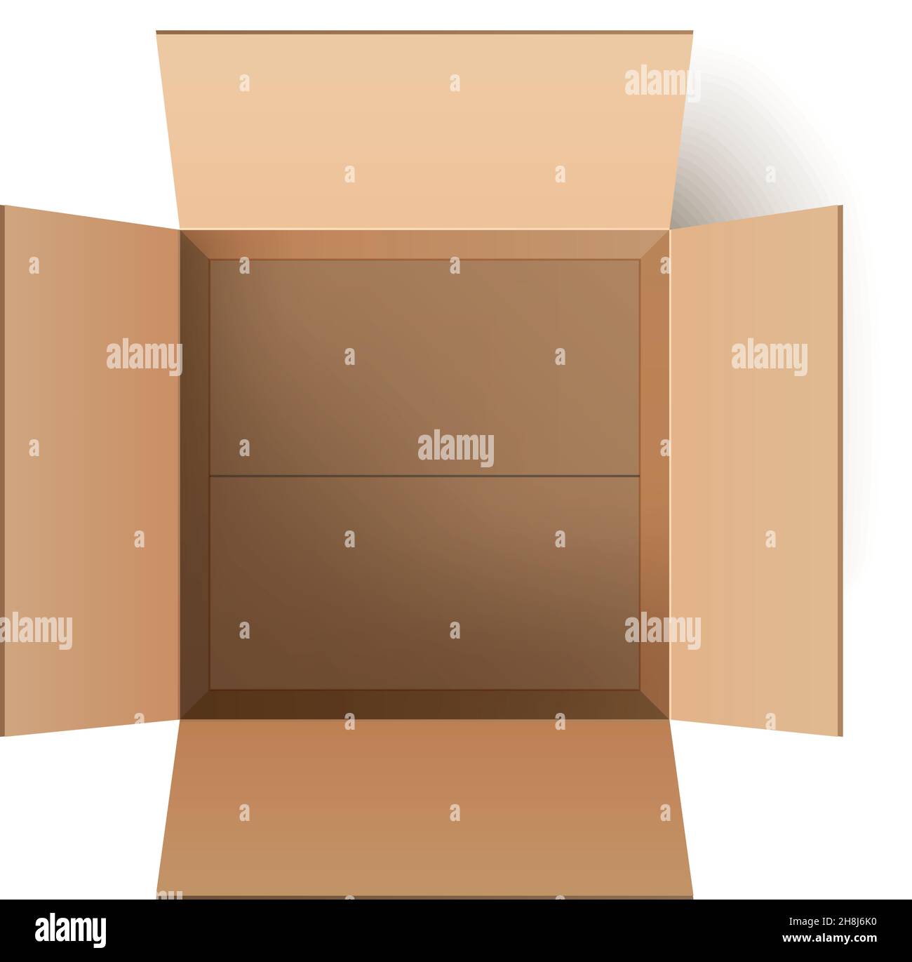 Open square box top view. Empty cardboard package mockup in realistic ...