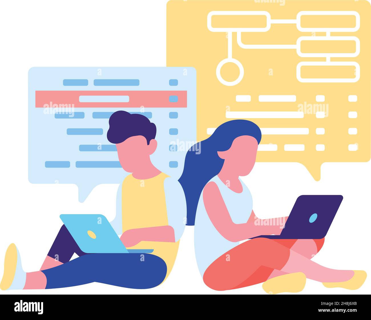 Man and woman coding together. Pair programming concept Stock Vector ...