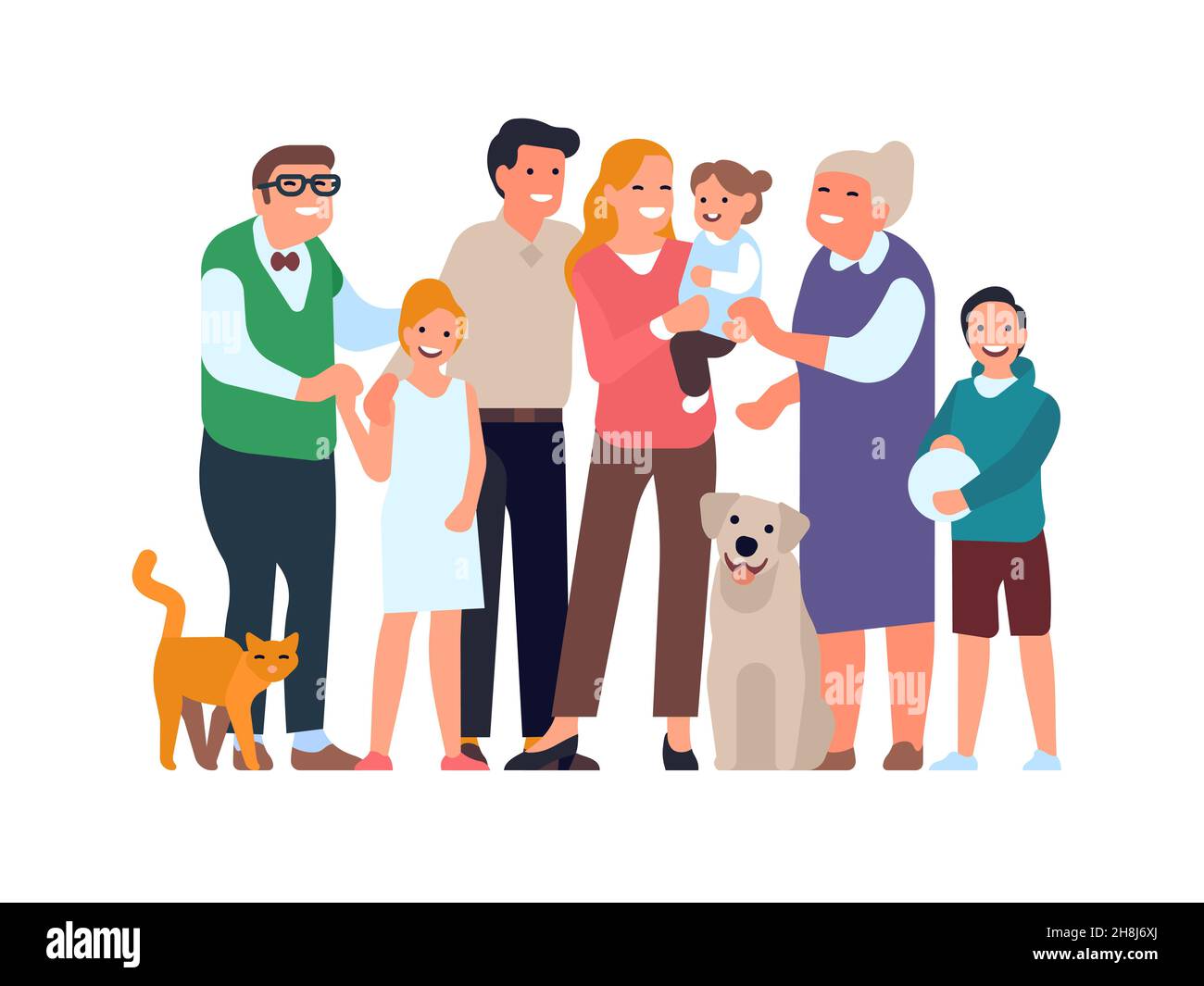 Big happy family. Relatives group portrait in full growth, parents ...