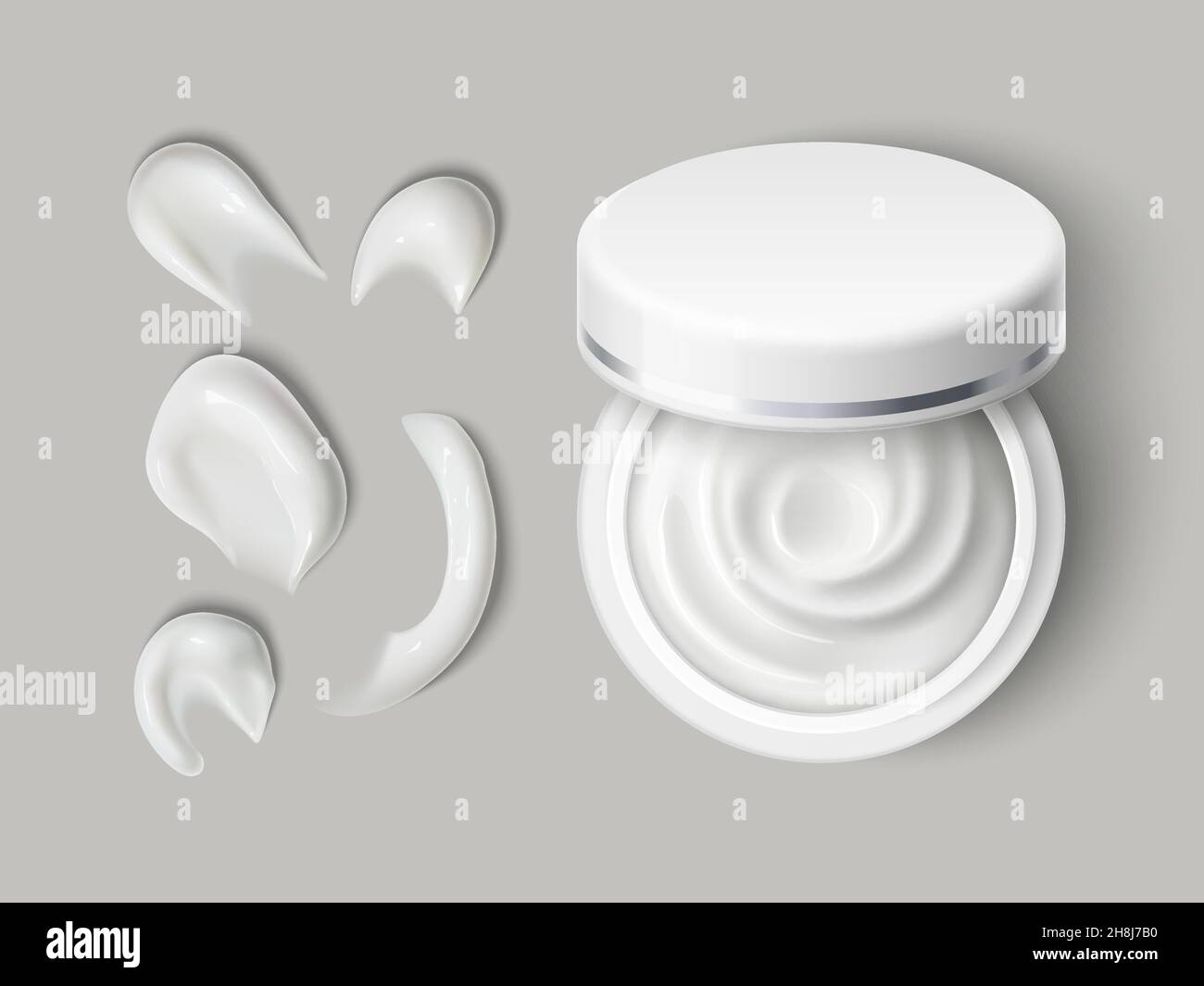 Cream container smears. Realistic skin care cosmetic round open jar ...