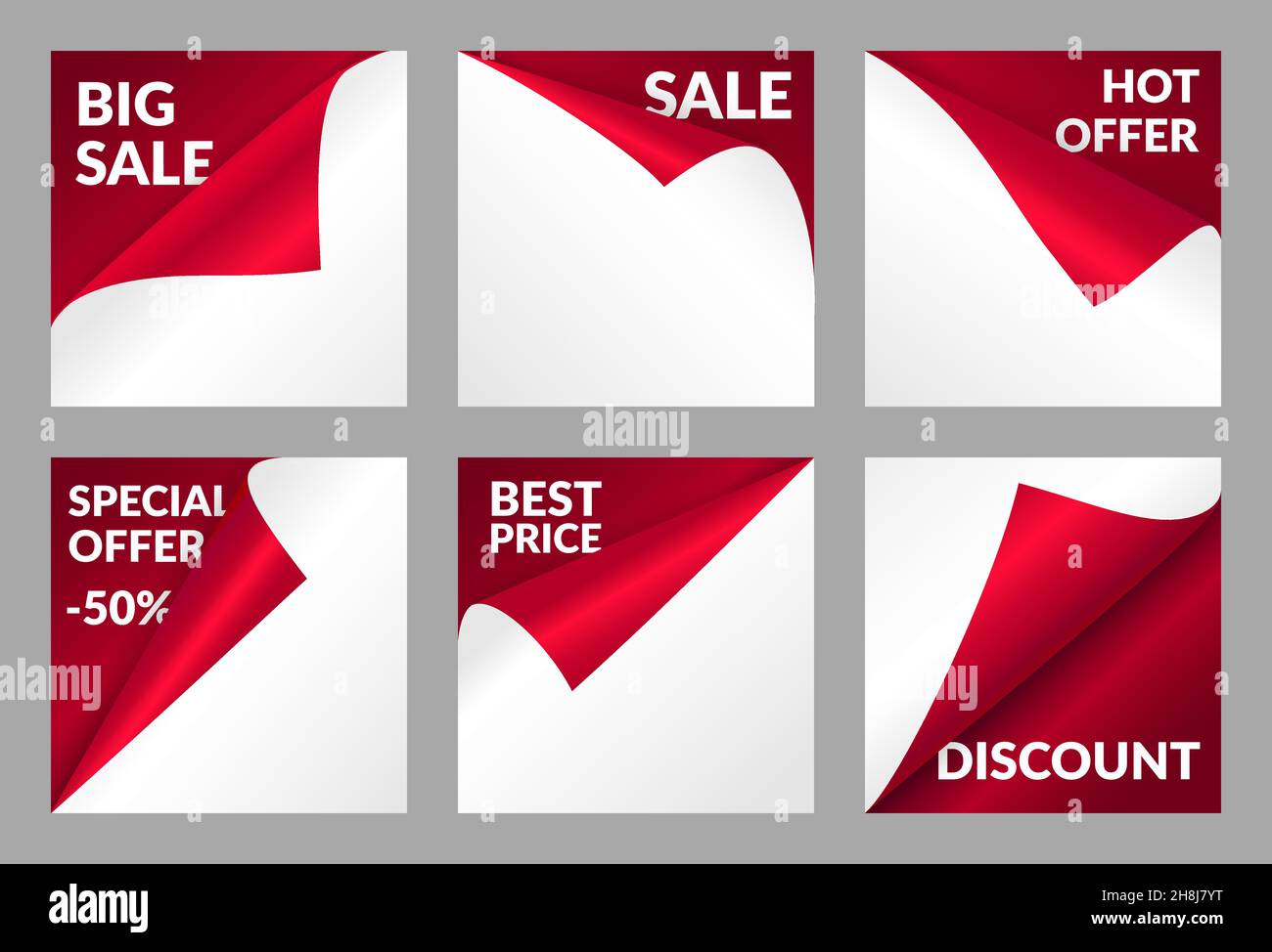 Corner curl sale. Red discount stickers, realistic paper bent leaflet ...
