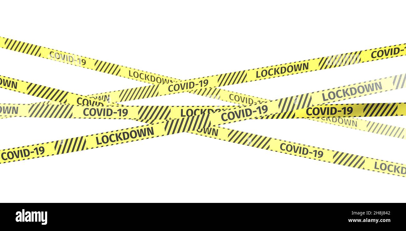 Several layers of Barrier Tape restricting access. Warning text "COVID ...
