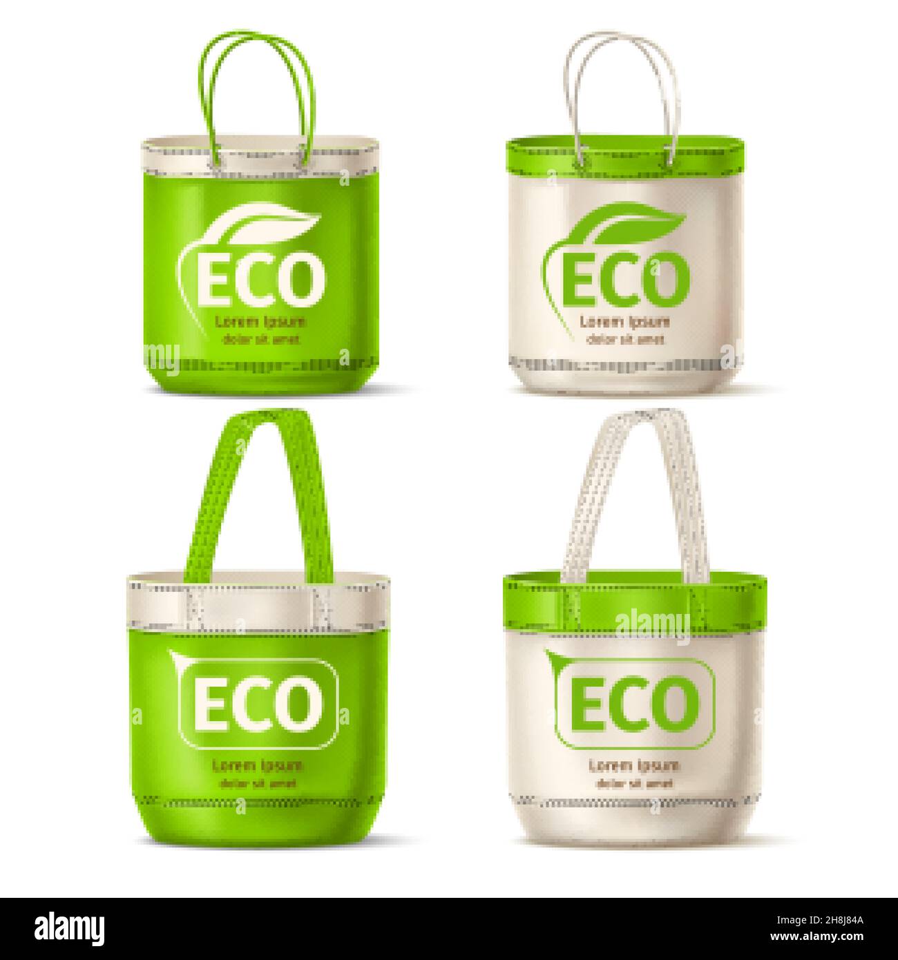 Realistic eco shopping bags. Recyclable natural material objects, green ...