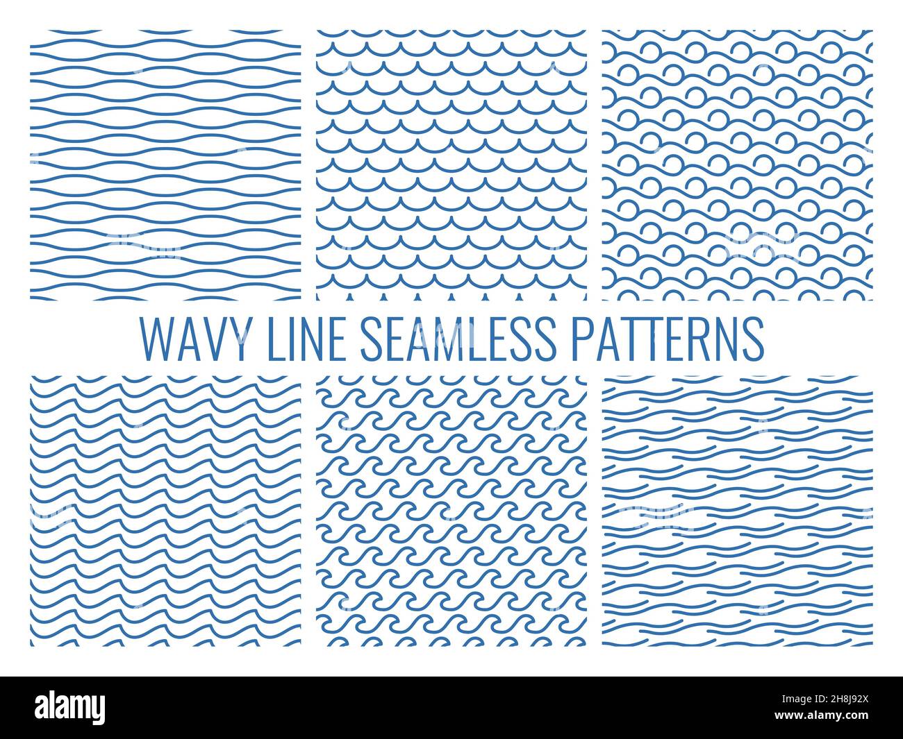 Wavy line seamless patterns. Nautical simple designs elements, smooth ...