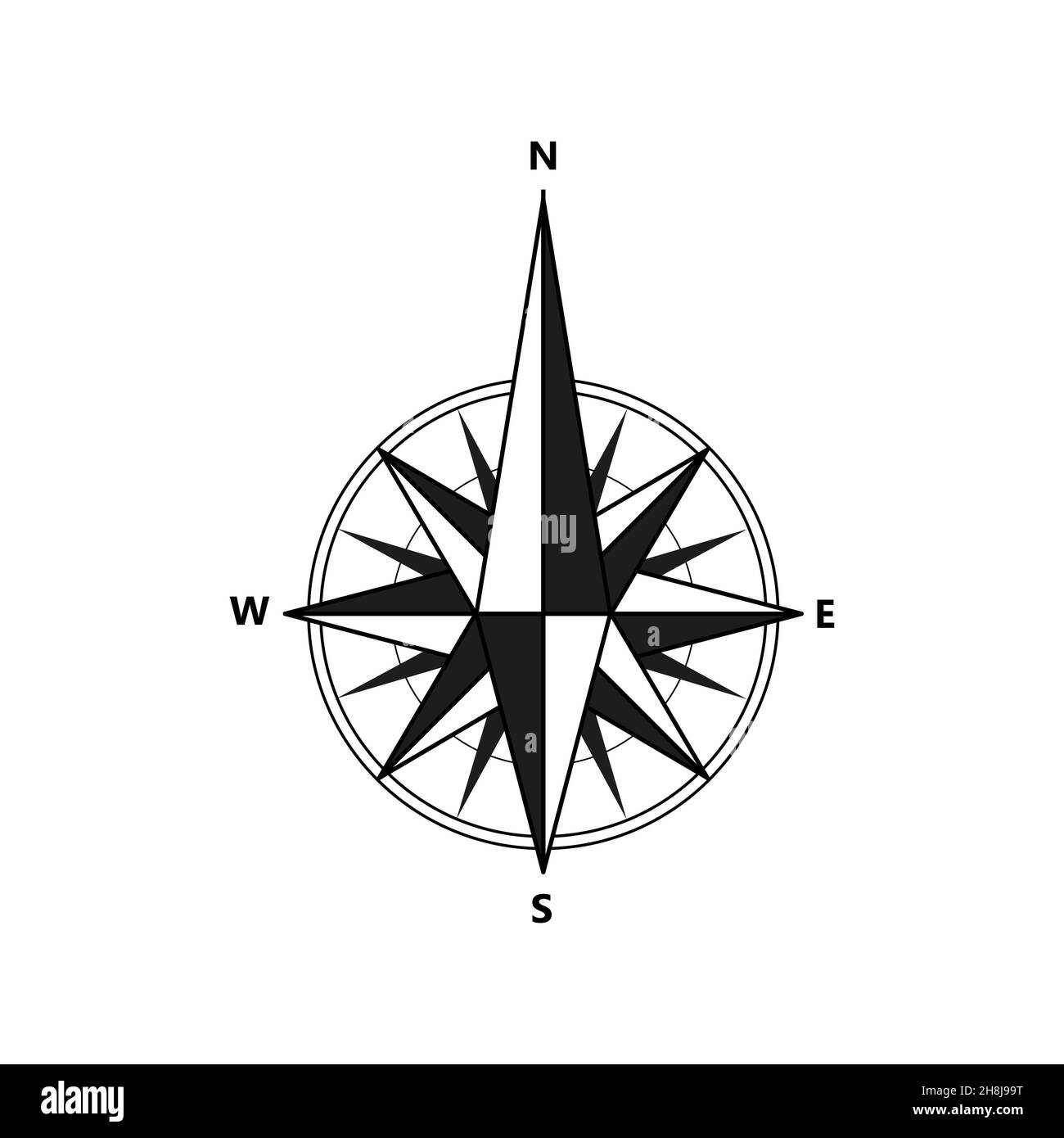 Vector compass flat icon with with North, South, East and West ...