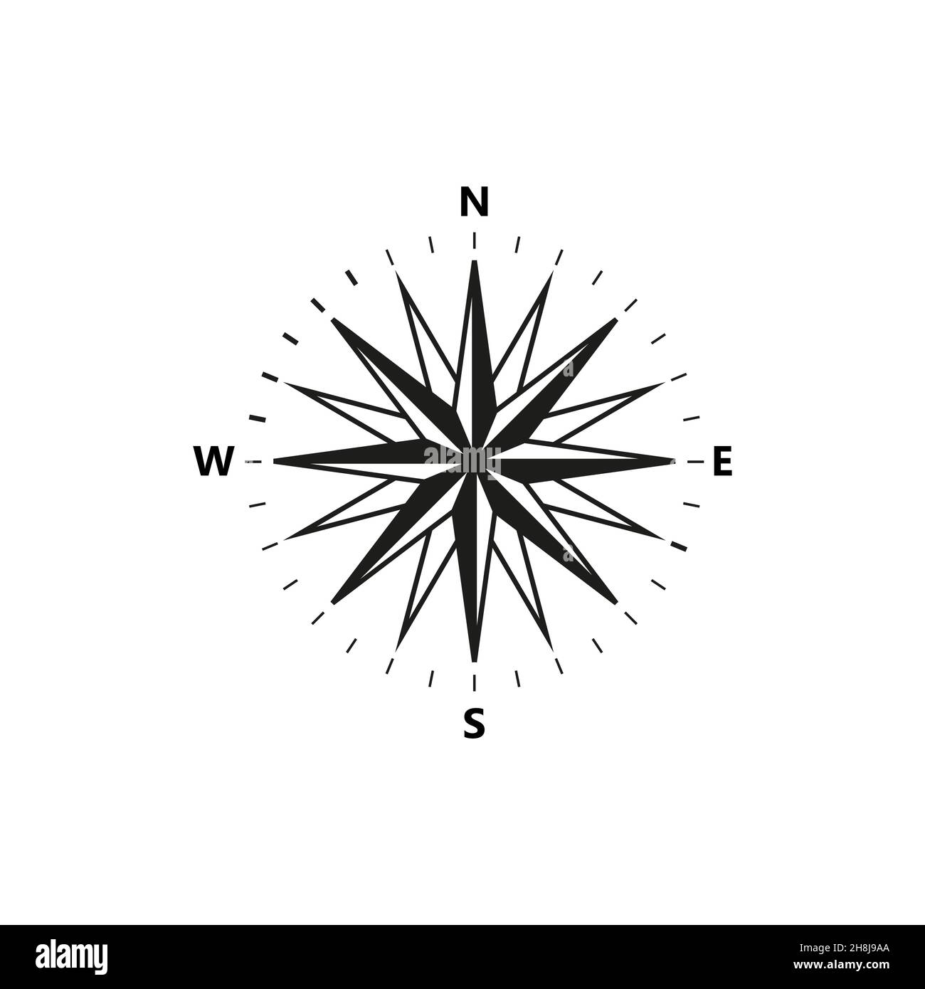 Vector compass flat icon with with North, South, East and West ...