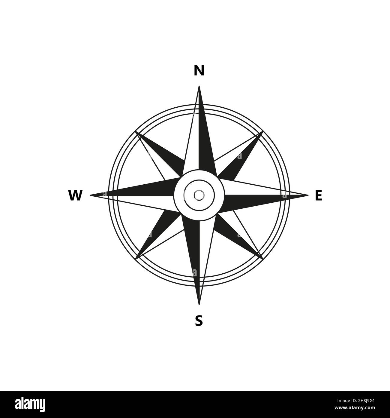 Vector compass flat icon with with North, South, East and West ...