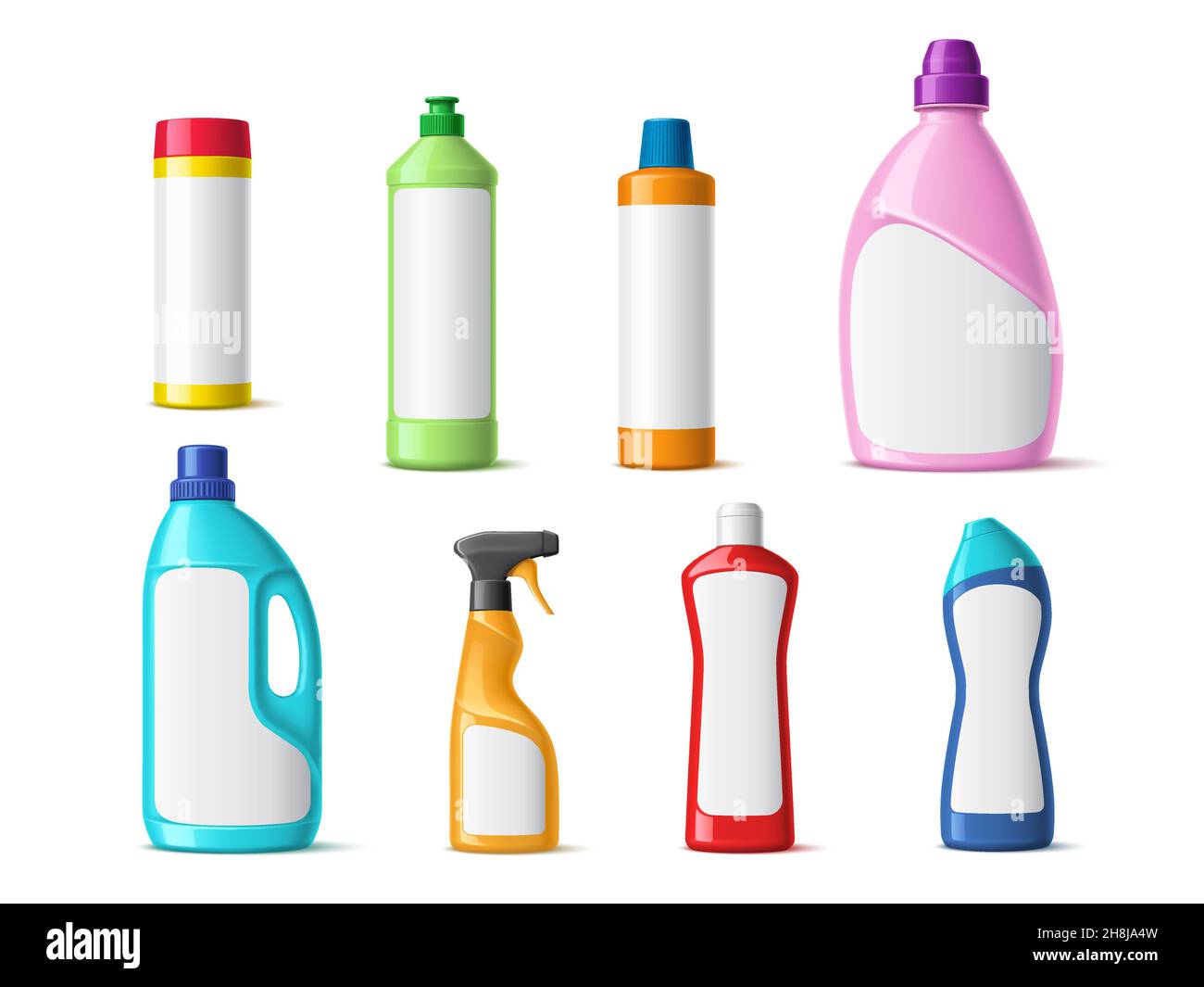 Detergent color mockup. Different domestic cleaners containers ...