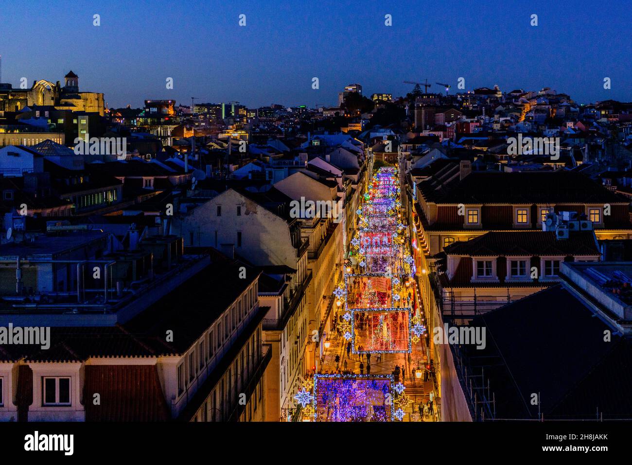 Christmas lights in Lisbon Stock Photo - Alamy