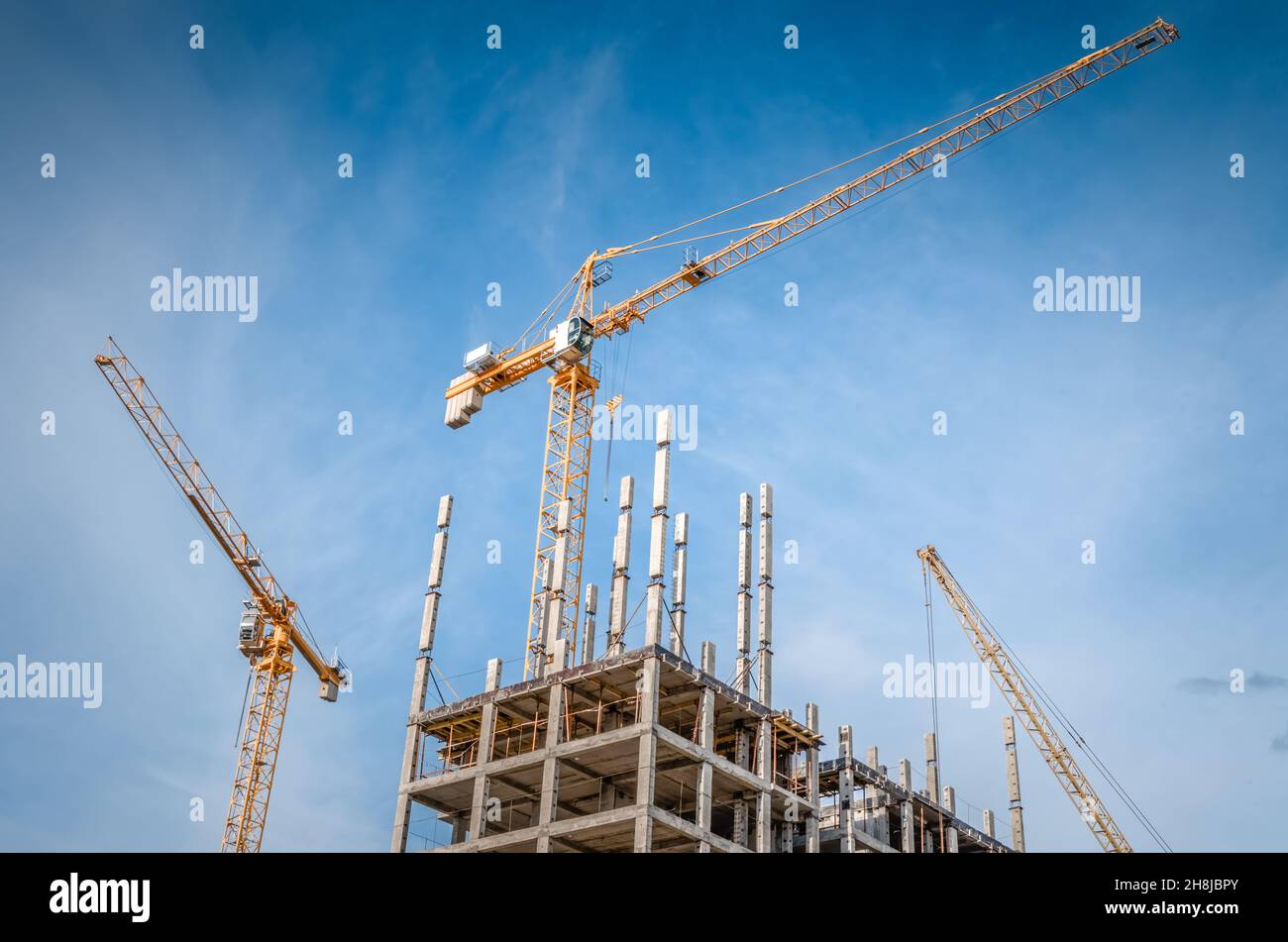 New highrise houses and hoisting tower cranes Stock Photo - Alamy