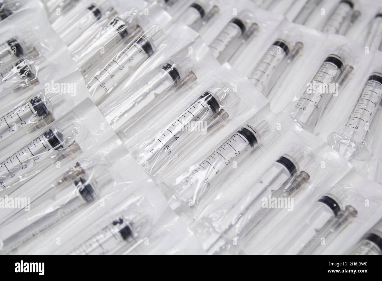 Medical waste, therapeutic syringes in packaging A bunch of unused ...