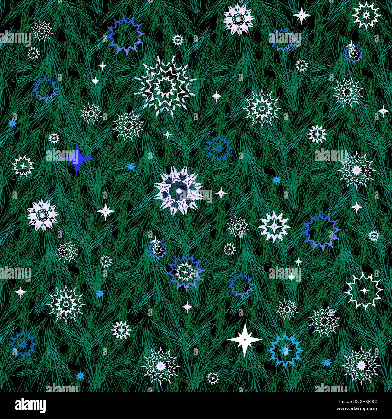 Different snowflakes on the background of needles seamless pattern ...