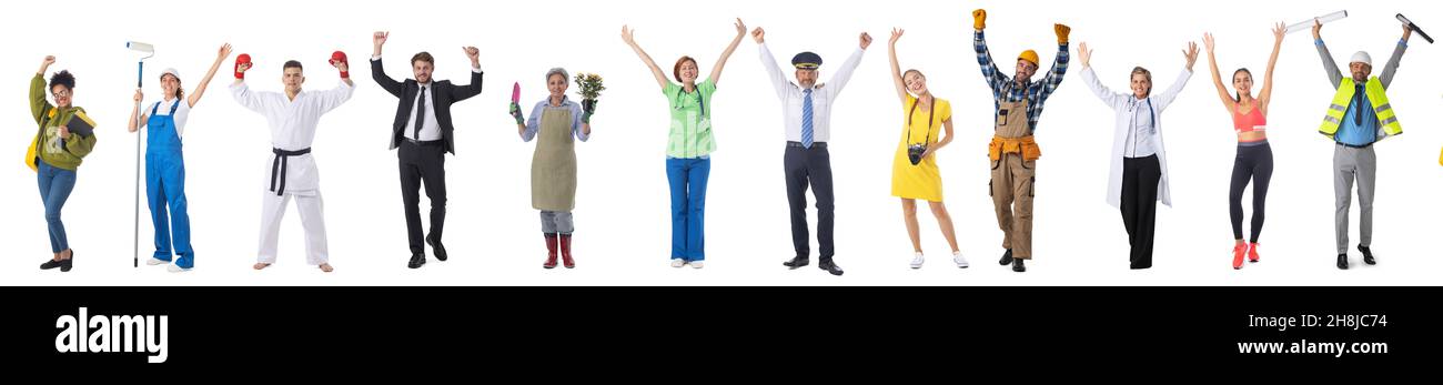 Set collage image of profession different workers isolated over white ...