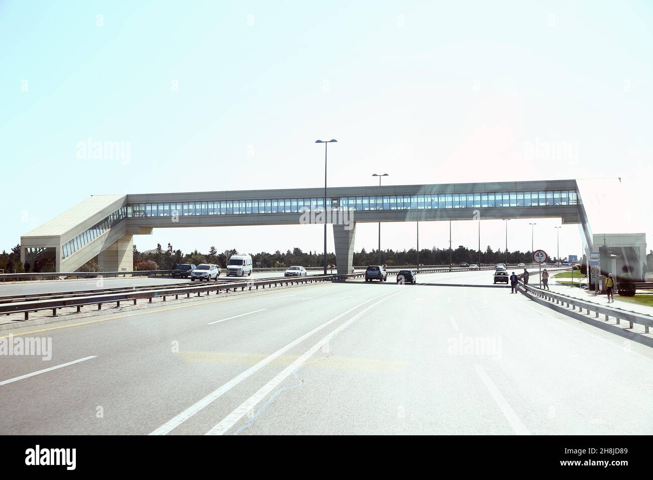 Highway asphalt road . overground pedestrian crossing . Pedestrian ...