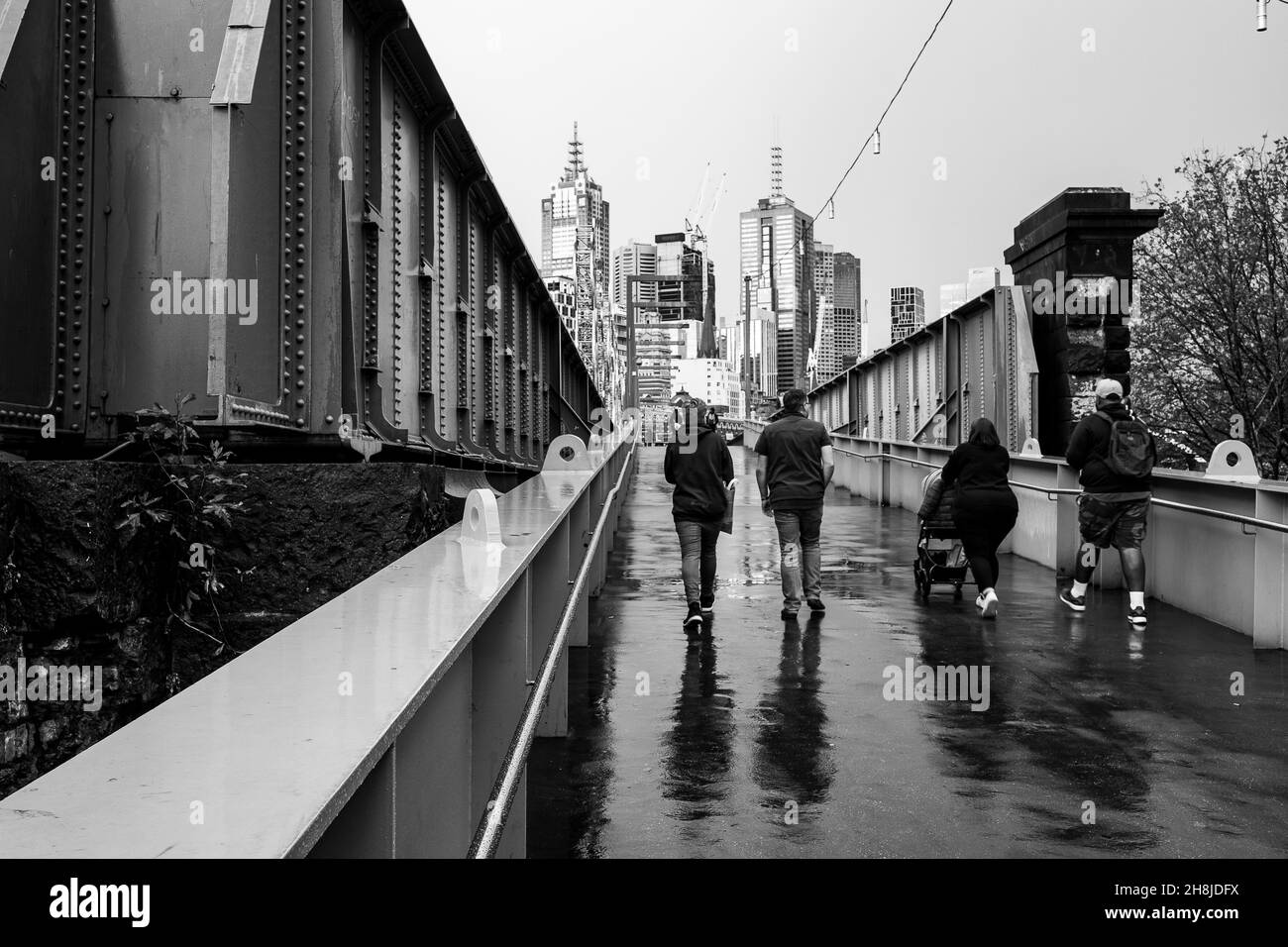 MELBOUR, AUSTRALIA - Nov 16, 2019: A grayscale view of Melbourne city ...