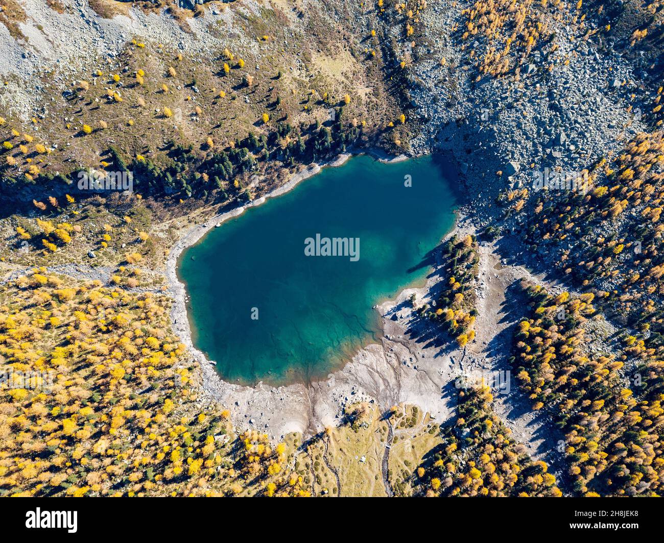 Aerial view of Violet Lake in Poschiavo valley, Switzerland Stock Photo ...