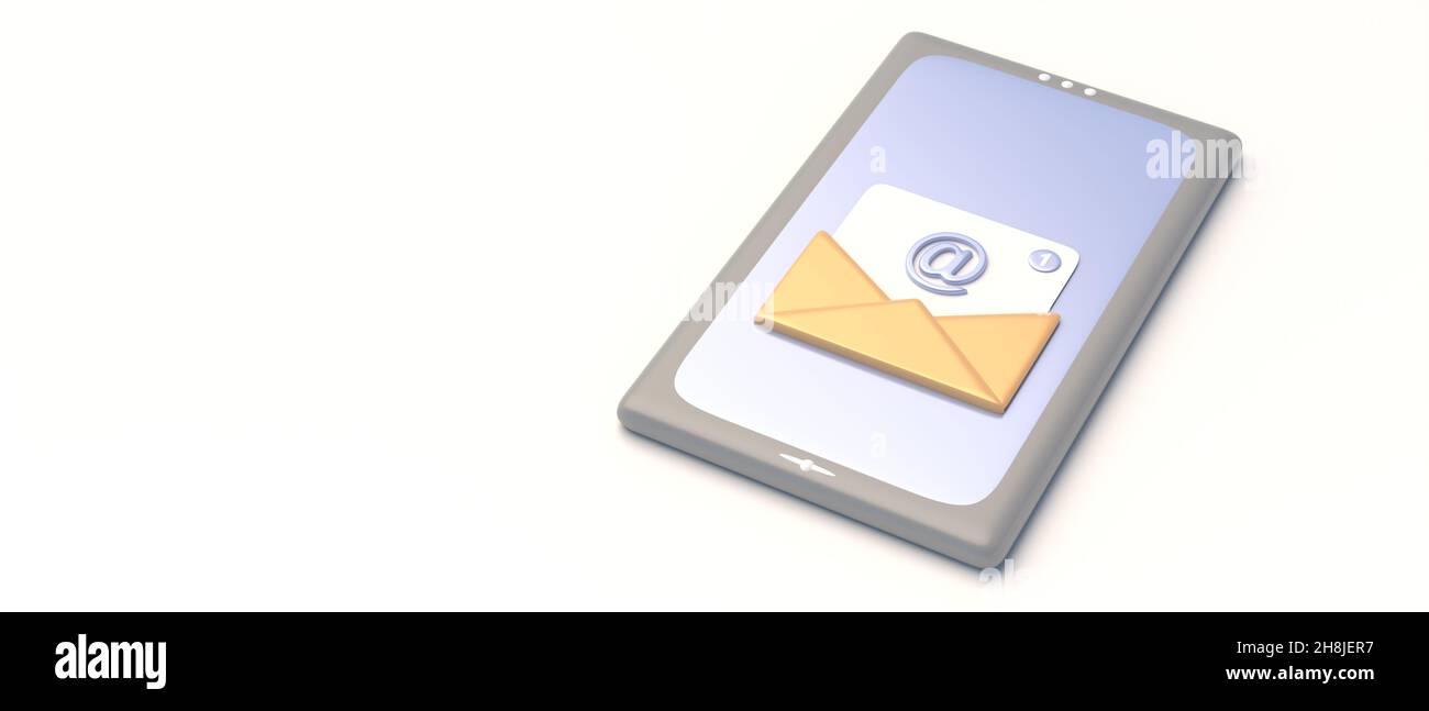 Inbox email notification, one new e mail, envelope on a minimal mobile ...