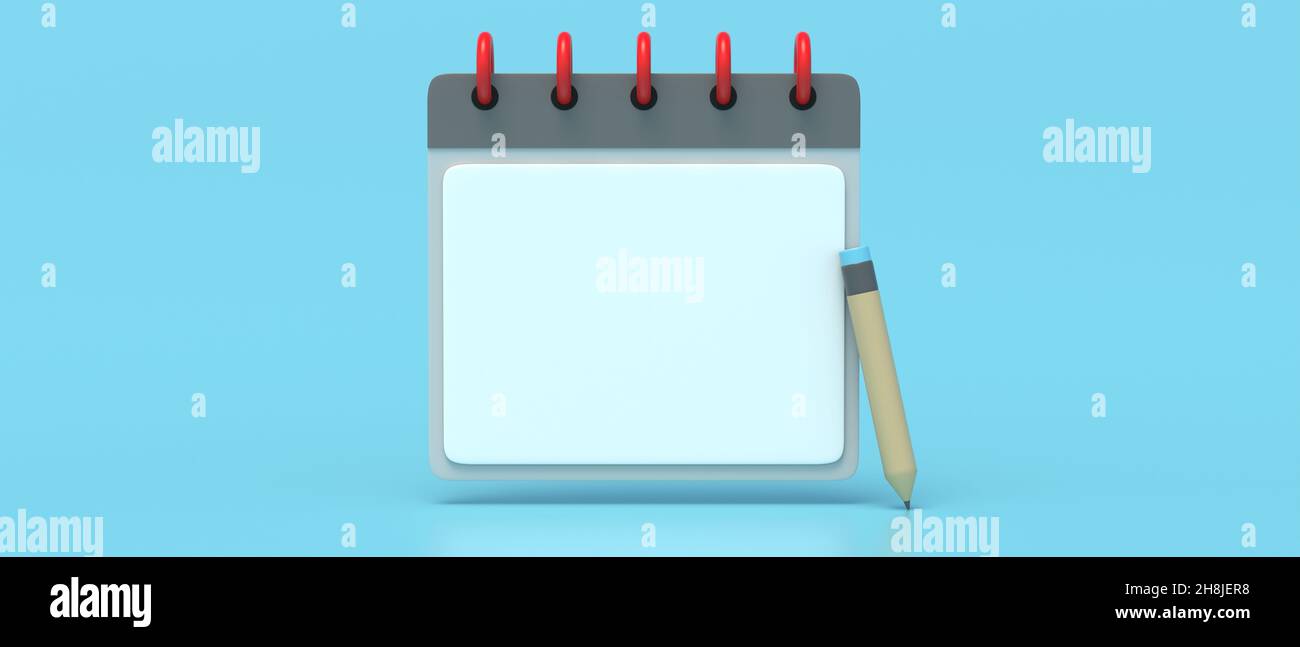 Notepad and pencil minimal design. Blank empty notebook on blue color ...
