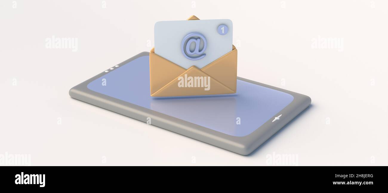 Inbox email notification, one new e mail, envelope on a minimal mobile ...