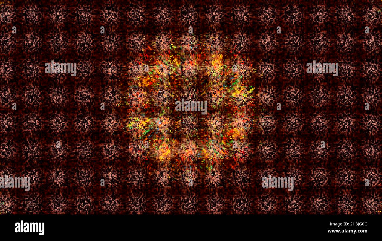 Widening circular soffit light rings on colorful grid with particles ...