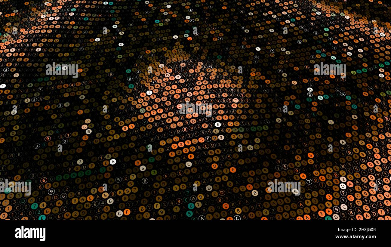 3D waves on cybernetic field. Animation. Live ripples on futuristic ...