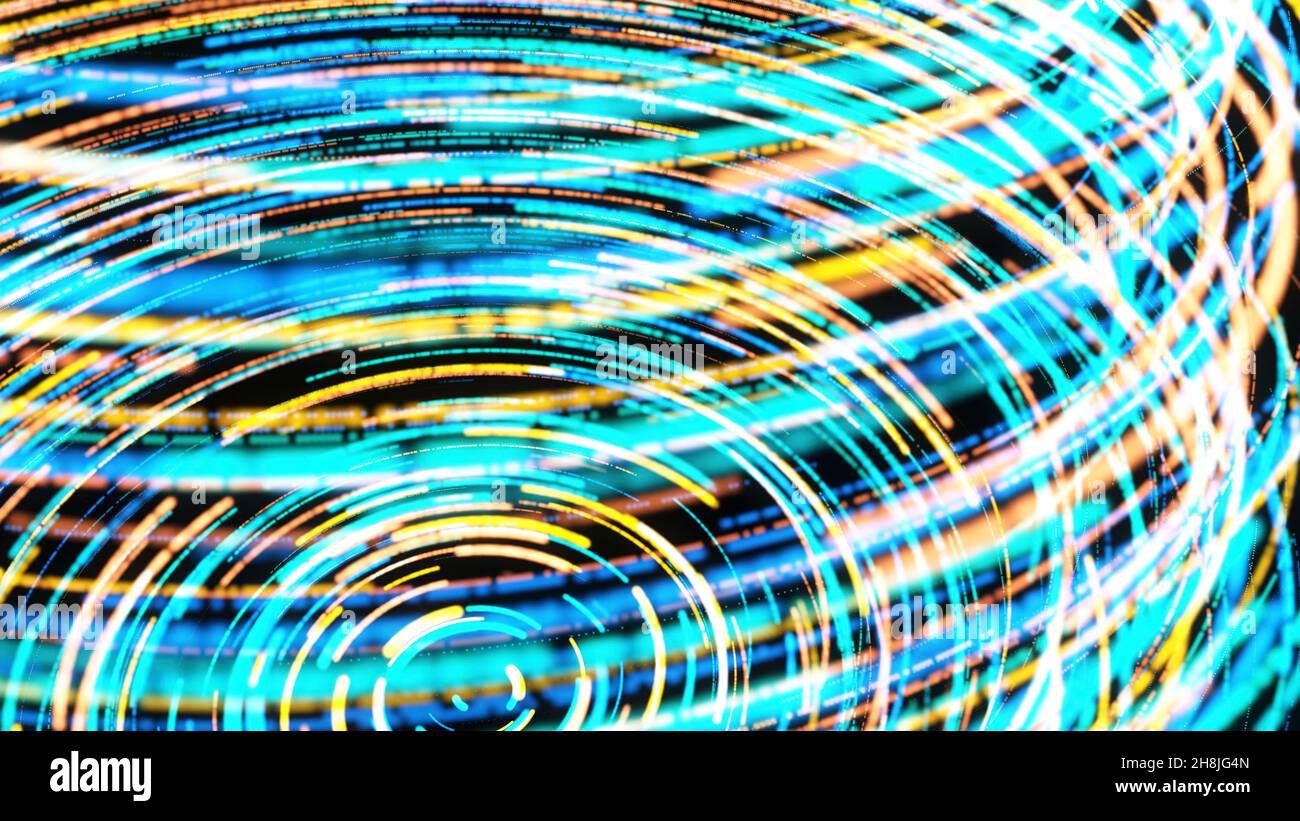 3D animation of twisting digital spiral of neon stripes. Animation ...