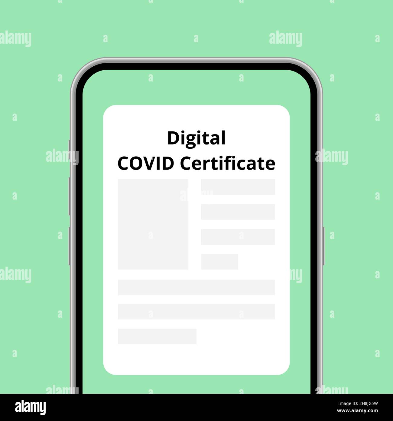 Digital COVID certificate application in phone conceptual illustration ...