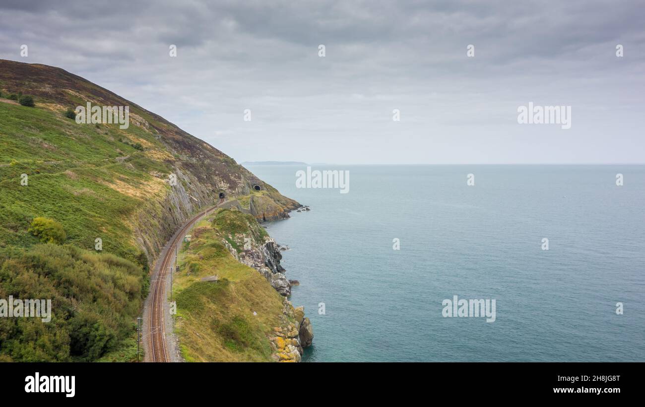 Coastal railway line on the cliffs between Bray and Greystones in ...