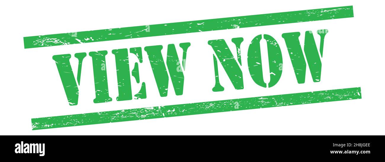 VIEW NOW text on green grungy vintage rubber stamp Stock Photo - Alamy