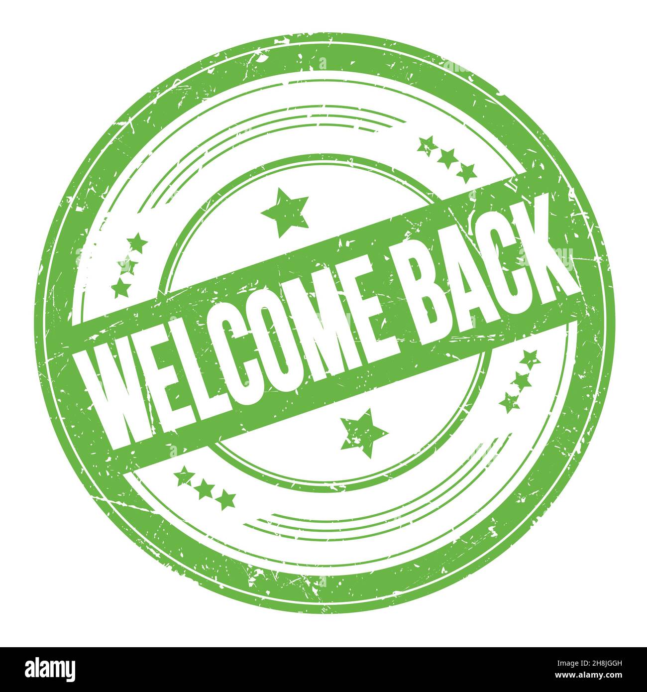 WELCOME BACK text on green round grungy texture stamp Stock Photo - Alamy