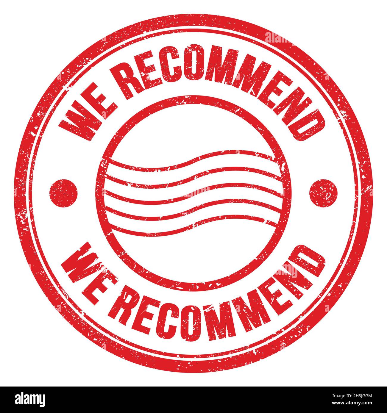 WE RECOMMEND word written on red round postal stamp sign Stock Photo ...