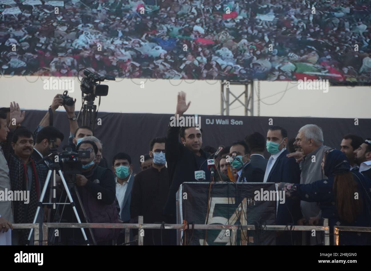 Peshawar, Pakistan. 30th Nov, 2021. PPP Chairman Bilawal Bhutto-Zardari ...